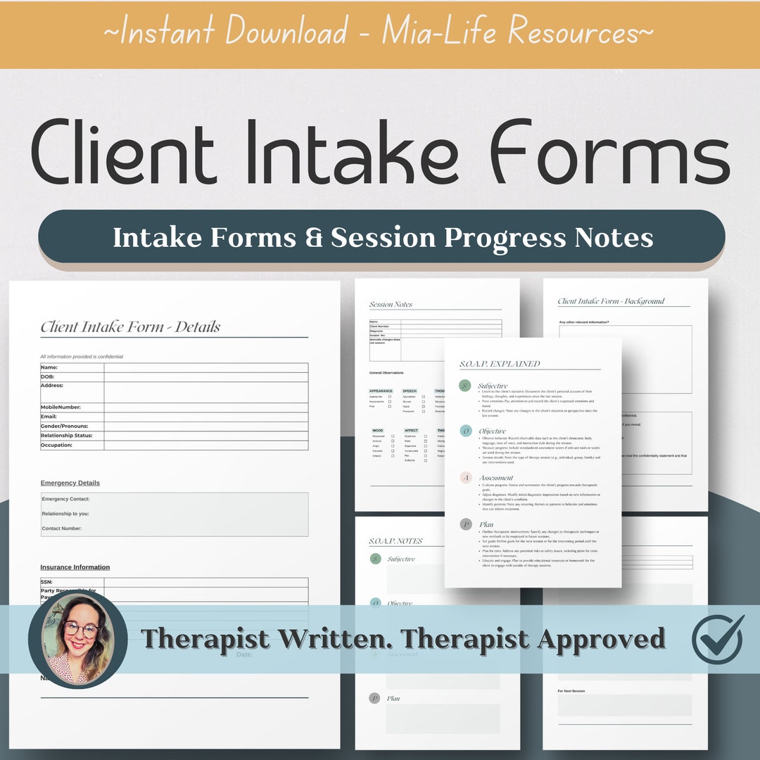 Therapy Client Intake &amp; Progress Notes Form Pack, Goals, CBT, SOAP ...