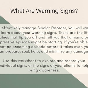 BPD Warning Signs Worksheet, Understanding Bipolar Disorder, Therapy ...