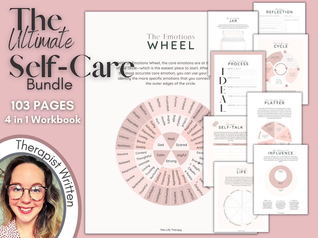 92 Self-care Worksheets, Self-help Workbook, Wheel of Emotion, Therapy ...
