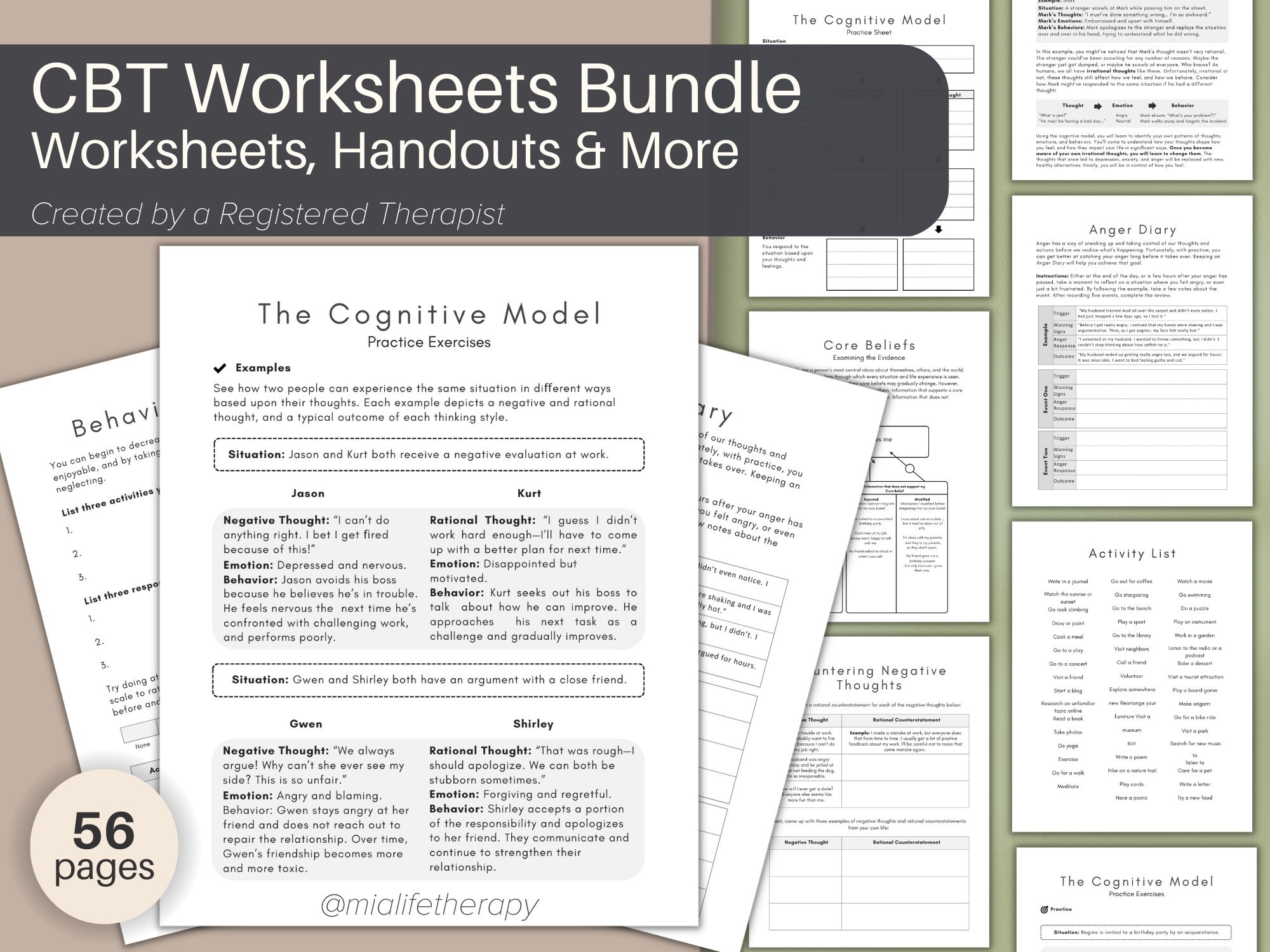 CBT Worksheets Value Pack, 56 Page Bundle, Cognitive Model, Printable ...