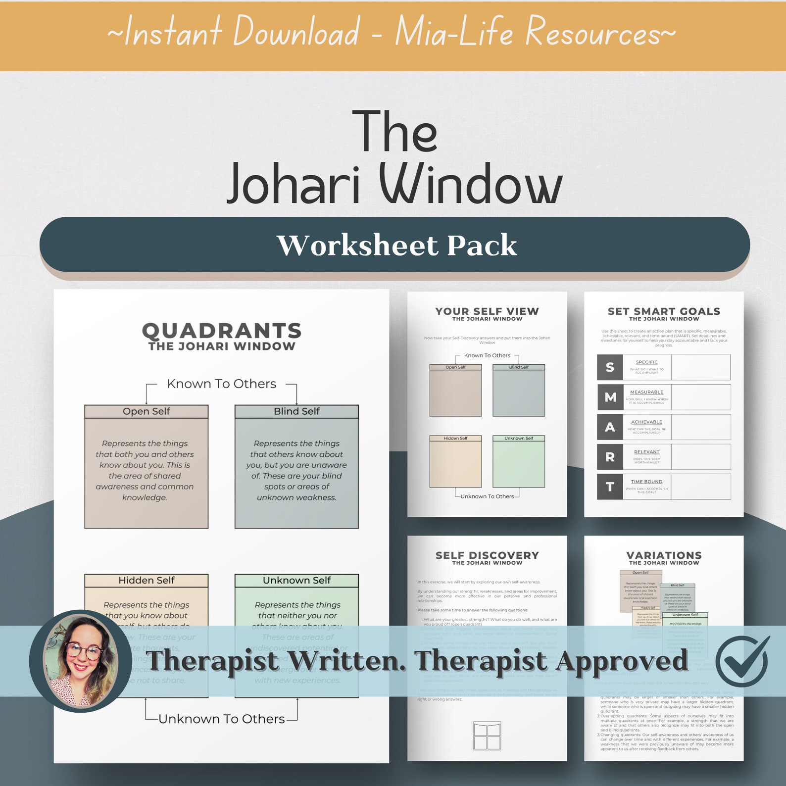 Johari Window Worksheet Pack, Printables for Therapists, Therapy ...