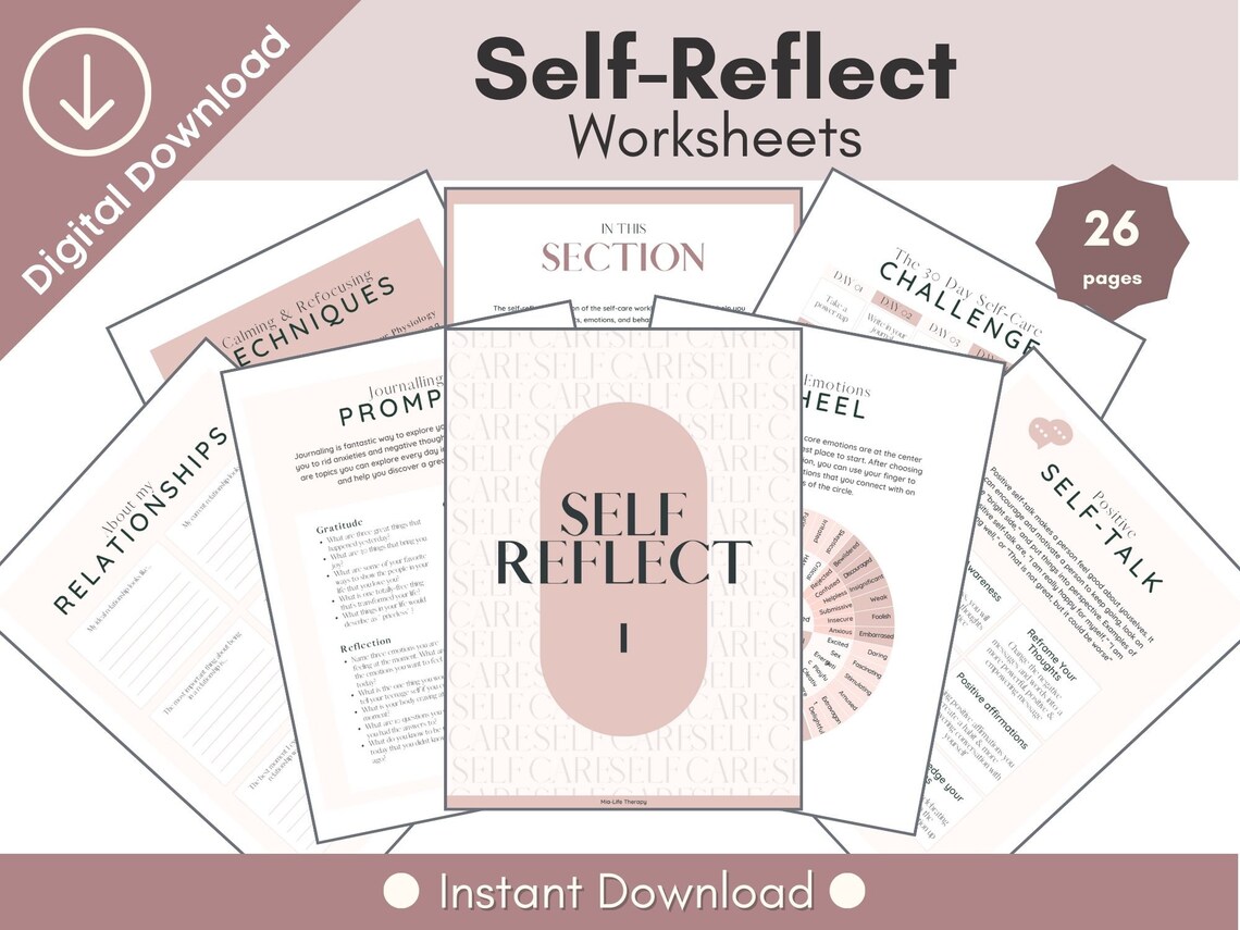 92 Self-care Worksheets, Self-help Workbook, Wheel of Emotion, Therapy ...