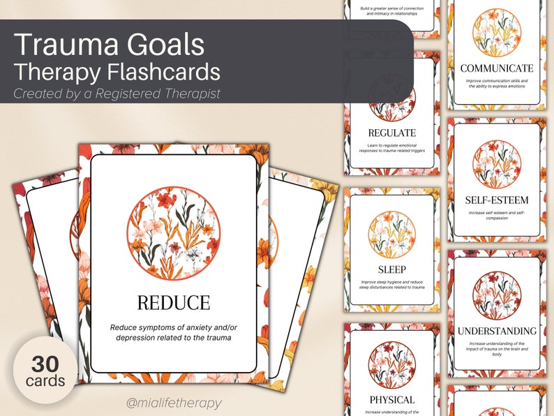 Trauma Goals for Therapy Flashcard Pack, Client Goal Setting Tools ...