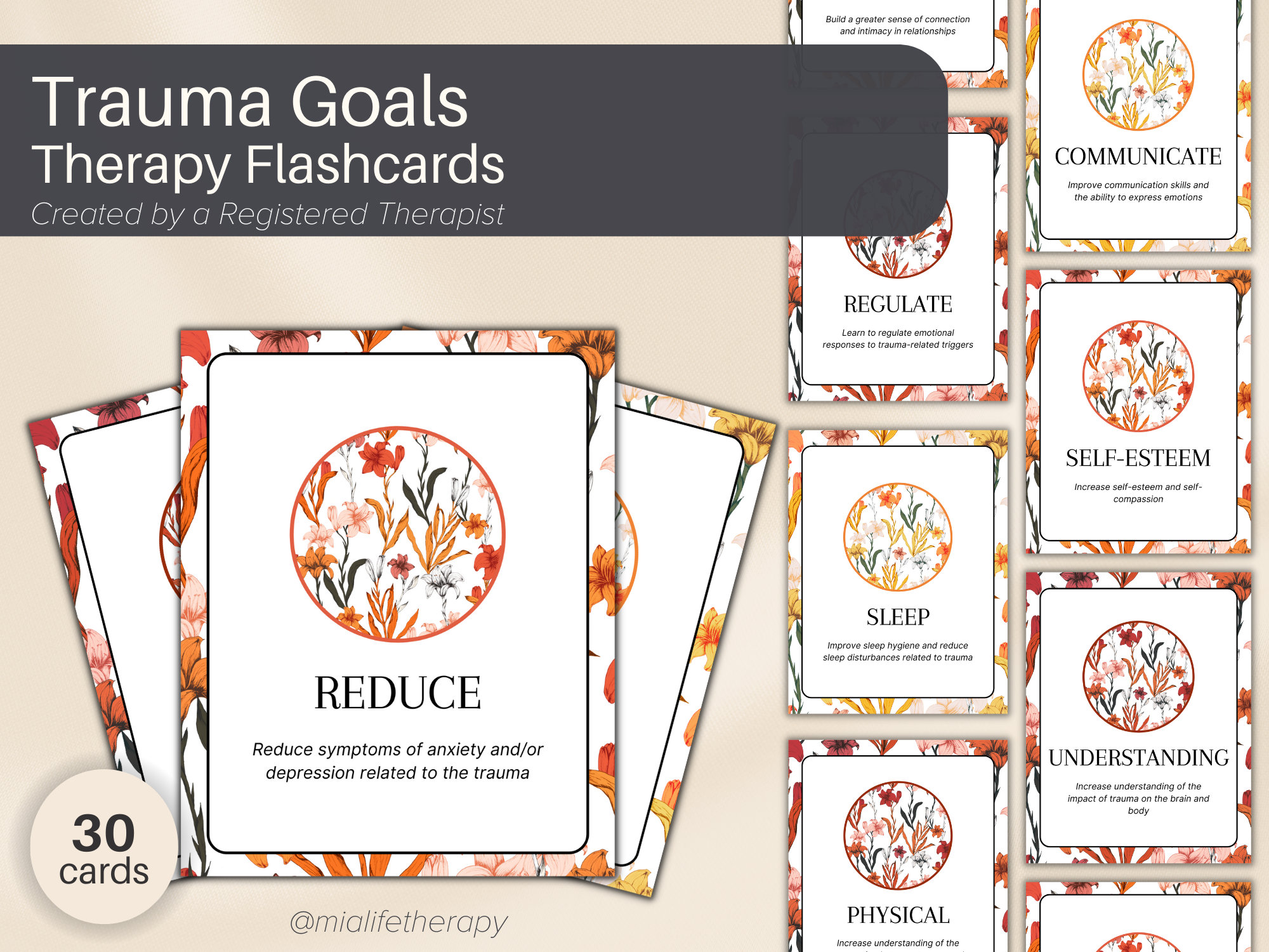 Trauma Goals for Therapy Flashcard Pack, Client Goal Setting Tools ...