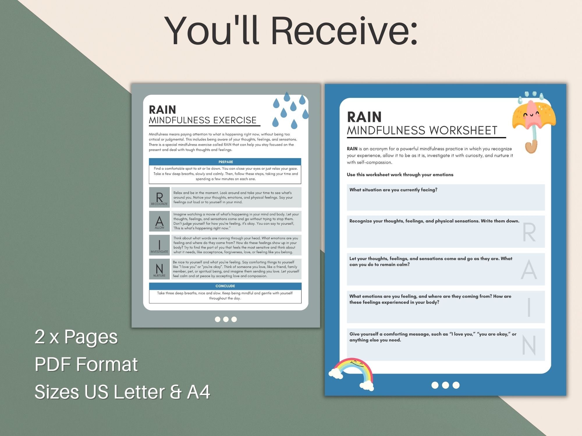 ACT Mindfulness Exercise & Worksheet, RAIN, Counsellor Resources ...