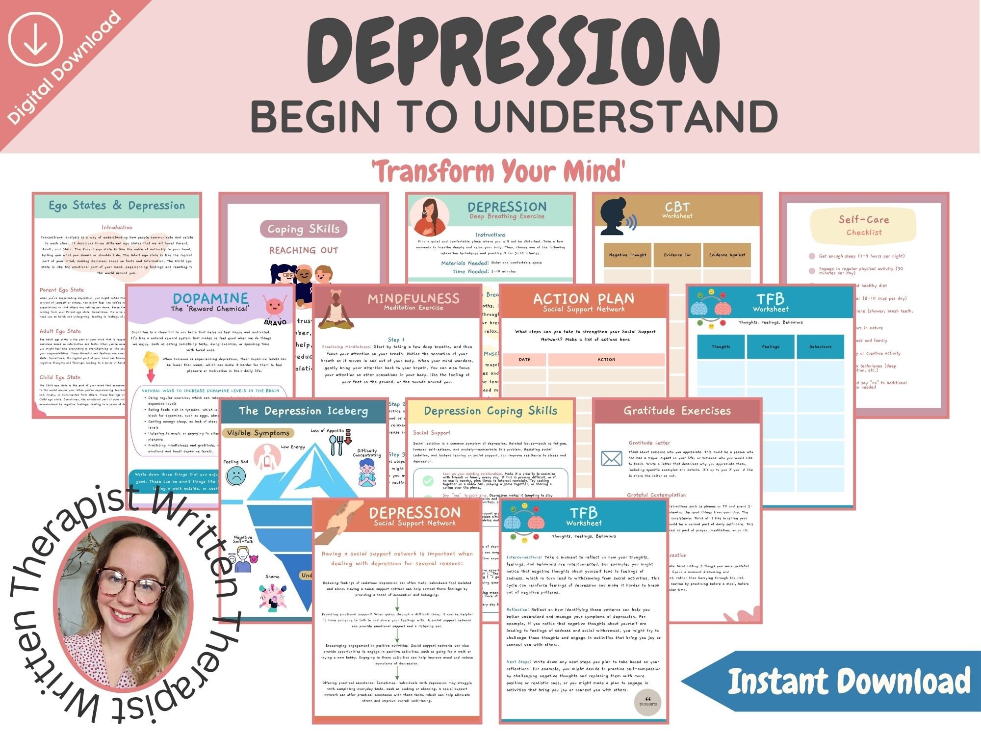 Depression Worksheets, Flashcards, Self-help Tools, Therapy Worksheets ...