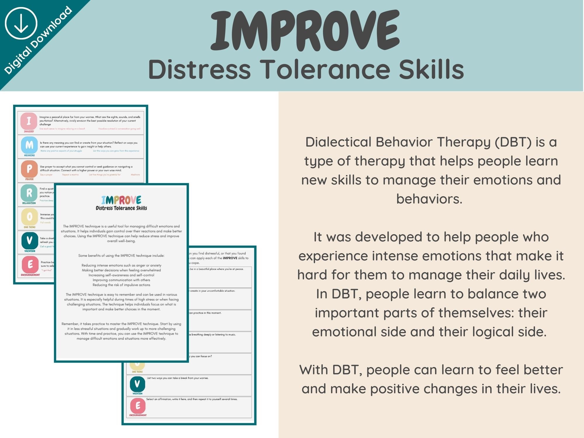 DBT Improve Worksheet, Dialectical Behavior Therapy, Therapy Resources ...