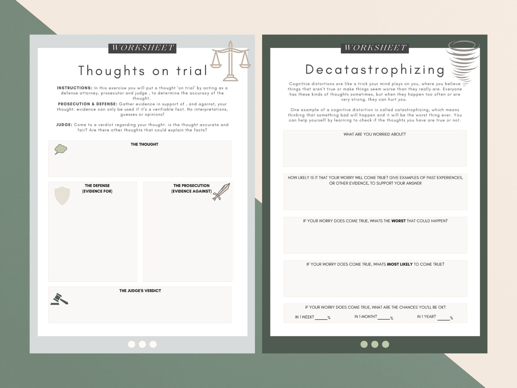Unhelpful Thinking CBT Tool, 5 Worksheet Pack, Cognitive Behavioral ...