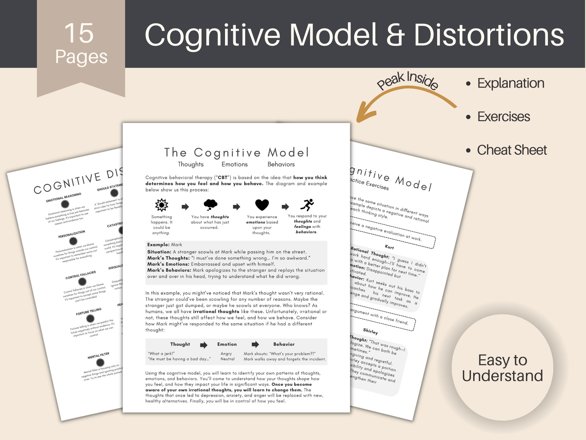 CBT Worksheets Value Pack, 56 Page Bundle, Cognitive Model, Printable ...