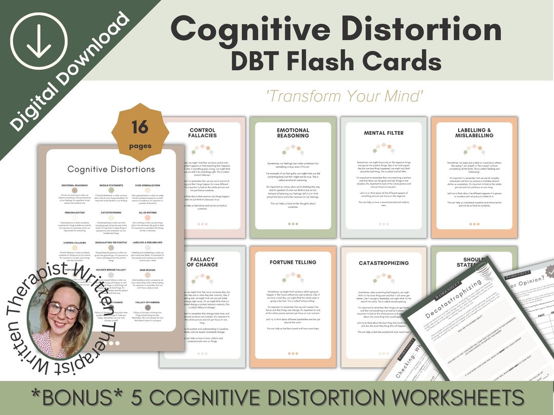 Cognitive Distortions Cards, Unhelpful Thinking Styles Worksheets ...
