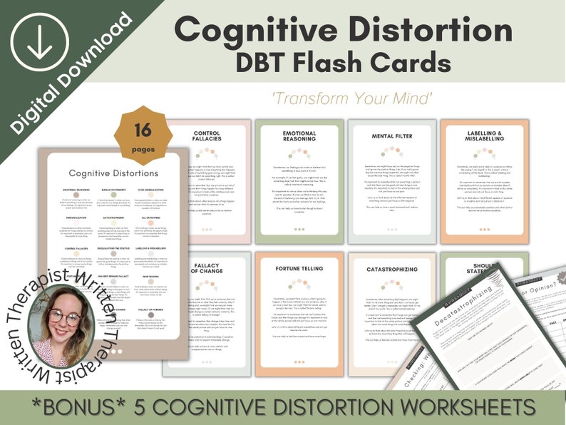 Cognitive Distortions Cards, Unhelpful Thinking Styles Worksheets ...