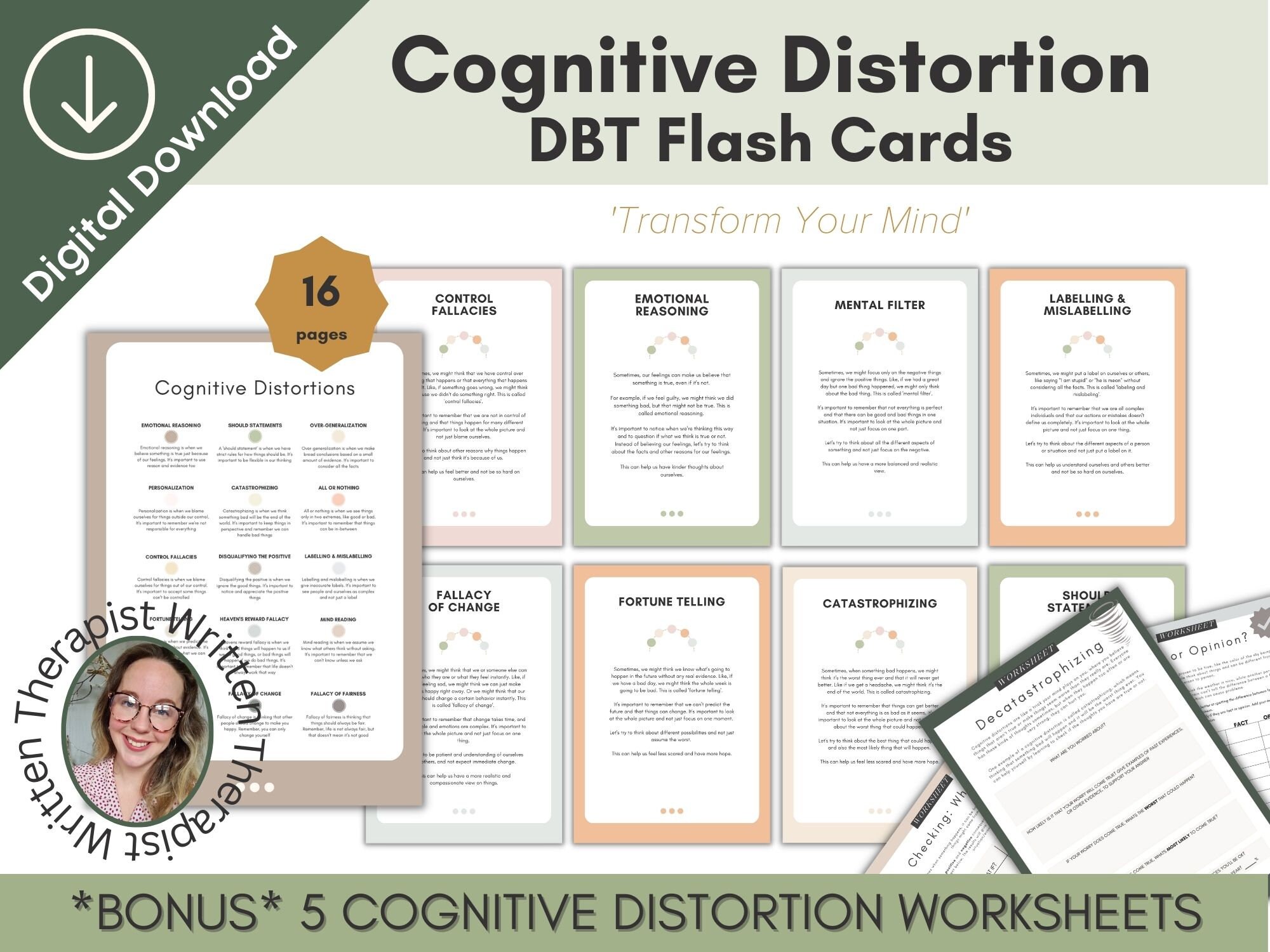 Cognitive Distortions Cards, Unhelpful Thinking Styles Worksheets ...