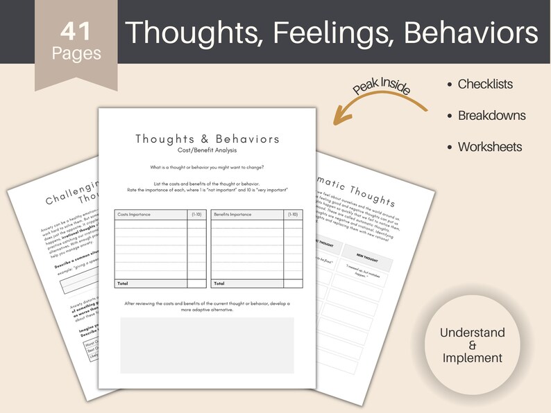 CBT Worksheets Value Pack, 56 Page Bundle, Cognitive Model, Printable ...