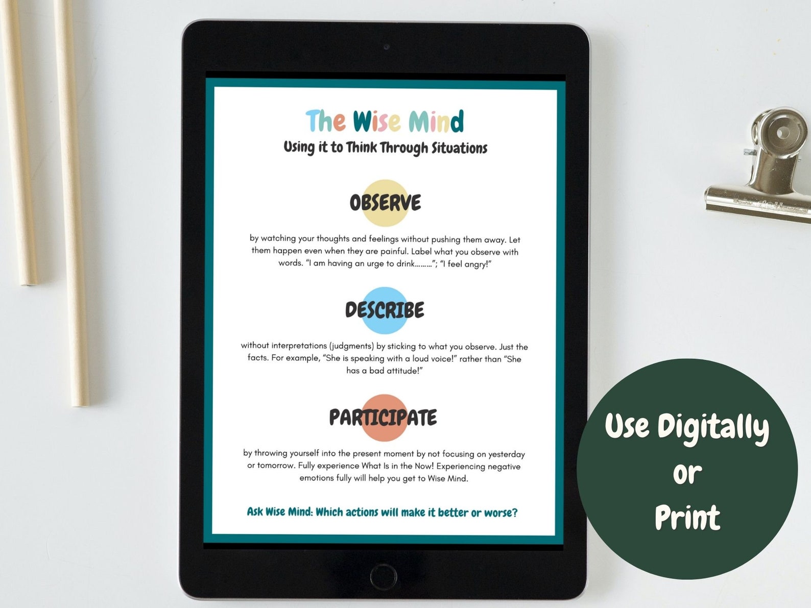 The Wise Mind DBT Worksheet Pack, Dialectical Behavior Therapy, Therapy ...