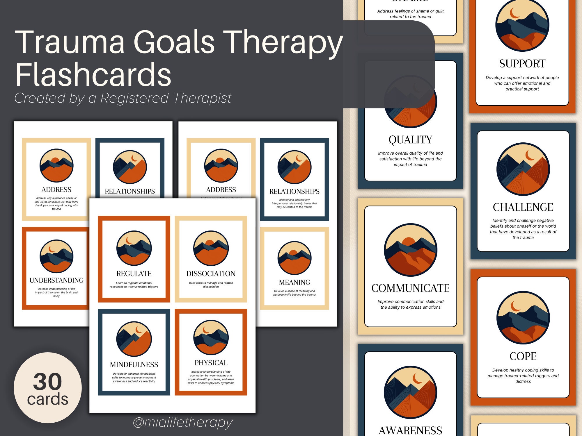 Trauma Goals for Therapy Flashcard Pack, Client Goal Setting Tools ...