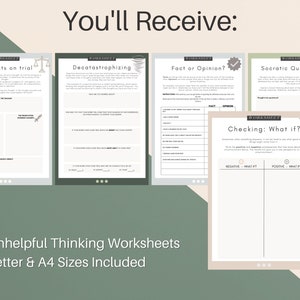 Unhelpful Thinking CBT Tool, 5 Worksheet Pack, Cognitive Behavioral ...