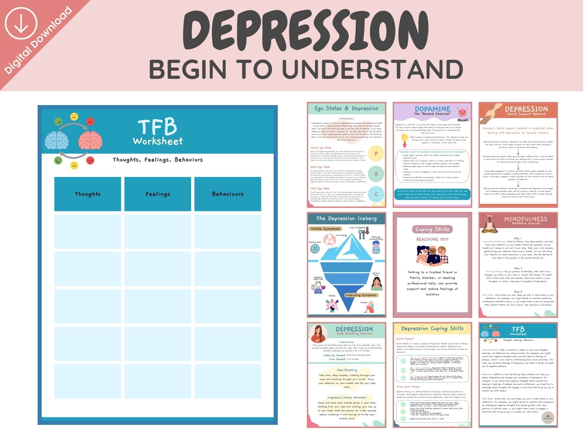 Depression Worksheets, Flashcards, Self-help Tools, Therapy Worksheets ...