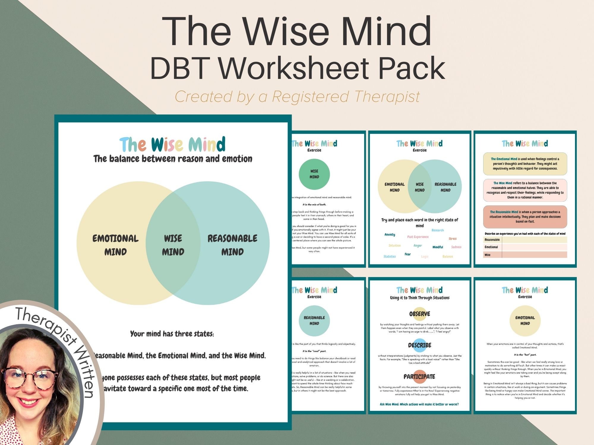 The Wise Mind DBT Worksheet Pack, Dialectical Behavior Therapy, Therapy ...