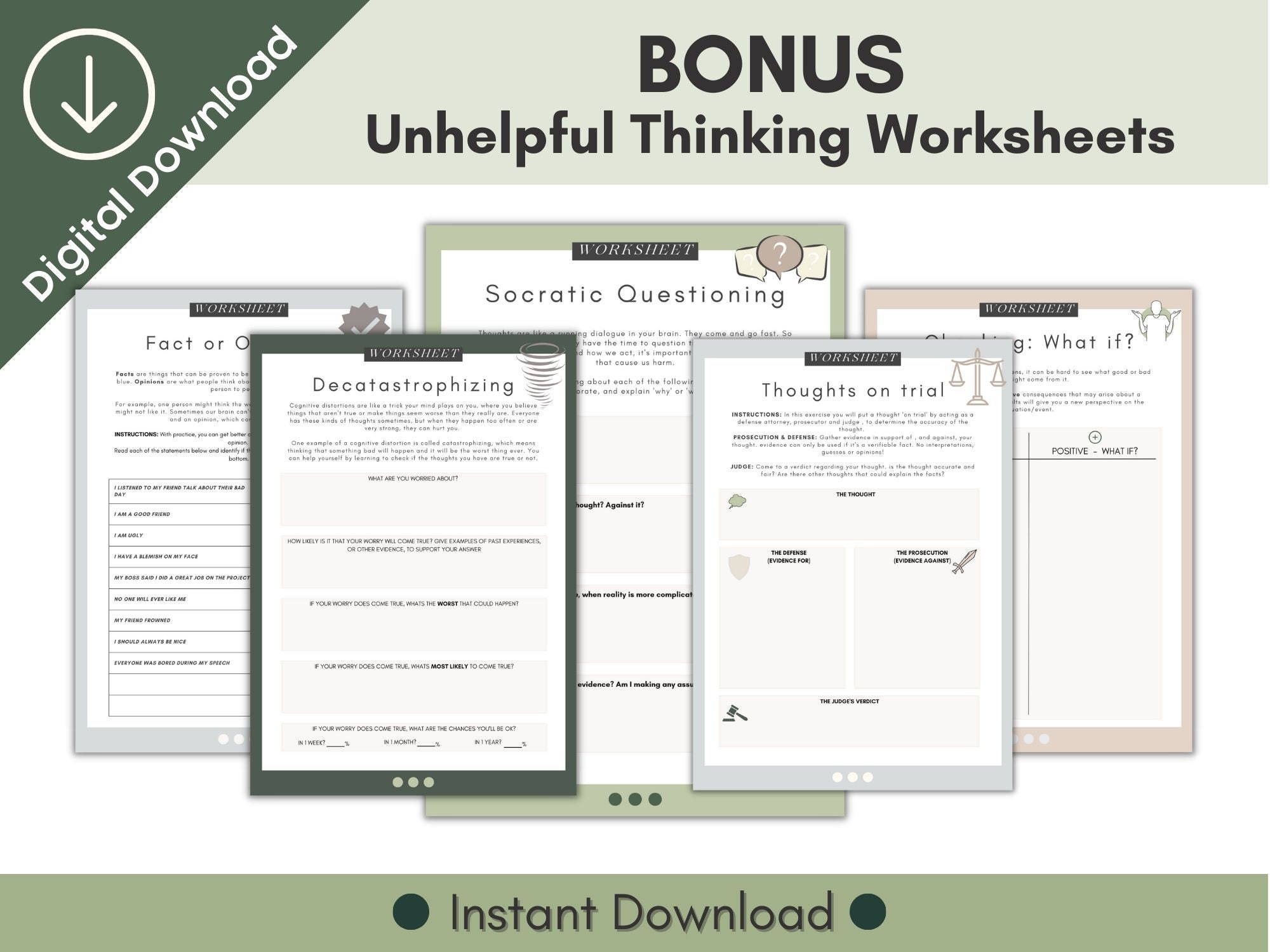 Cognitive Distortions Cards, Unhelpful Thinking Styles Worksheets ...
