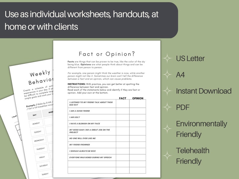 CBT Worksheets Value Pack, 56 Page Bundle, Cognitive Model, Printable ...