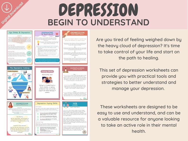 Depression Worksheets, Flashcards, Self-help Tools, Therapy Worksheets ...