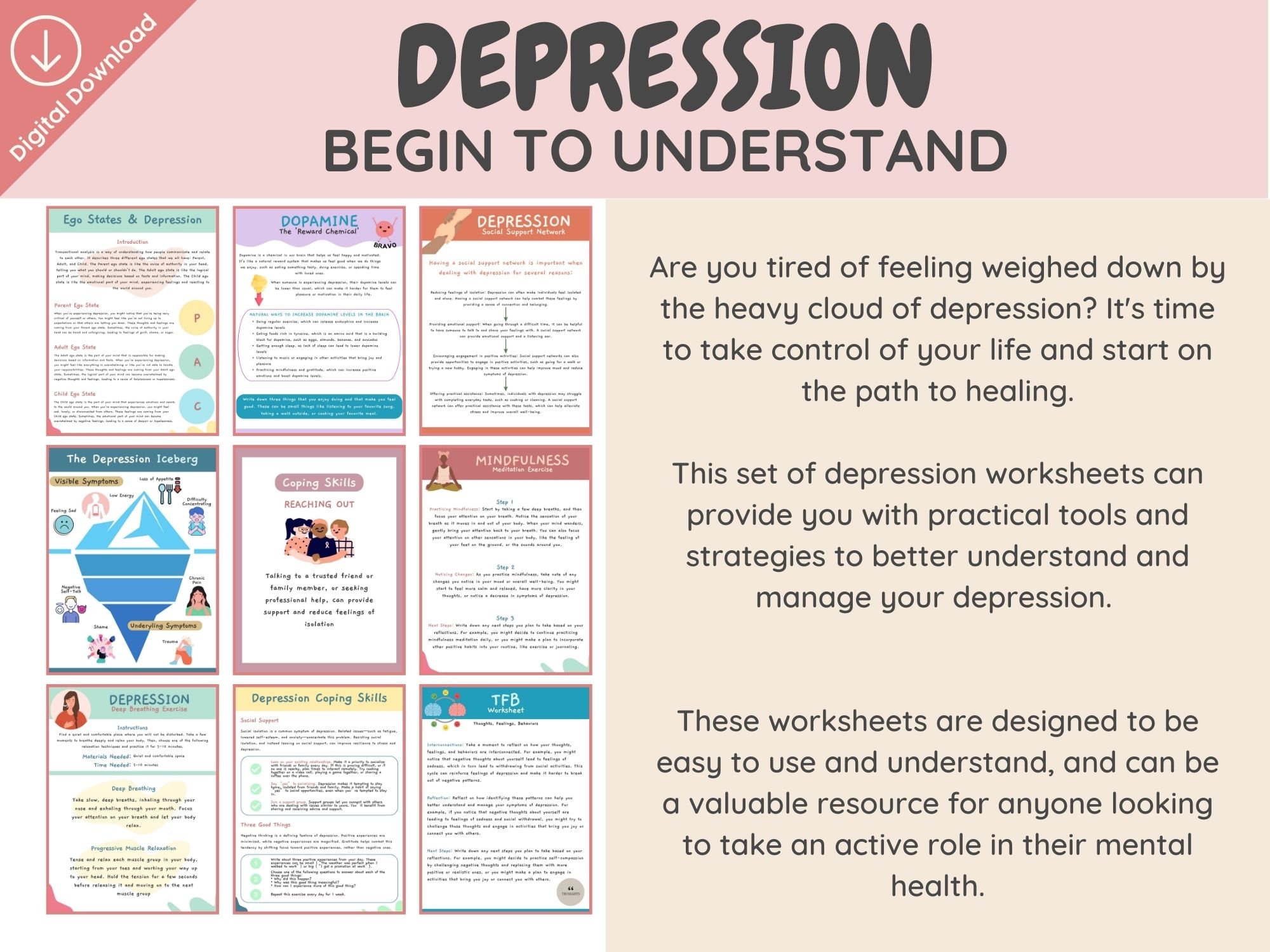 Depression Worksheets, Flashcards, Self-help Tools, Therapy Worksheets ...