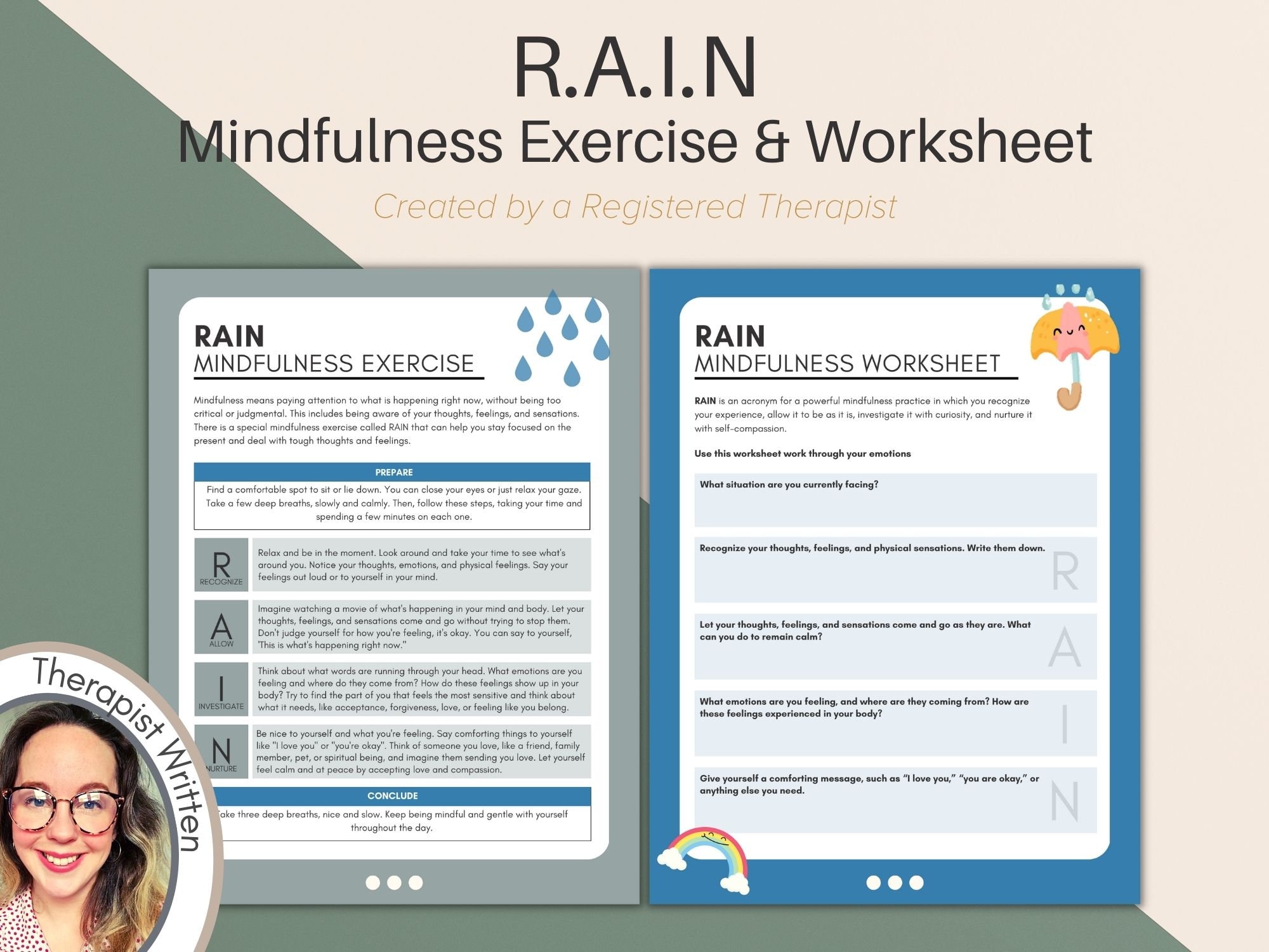 ACT Mindfulness Exercise & Worksheet, RAIN, Counsellor Resources ...