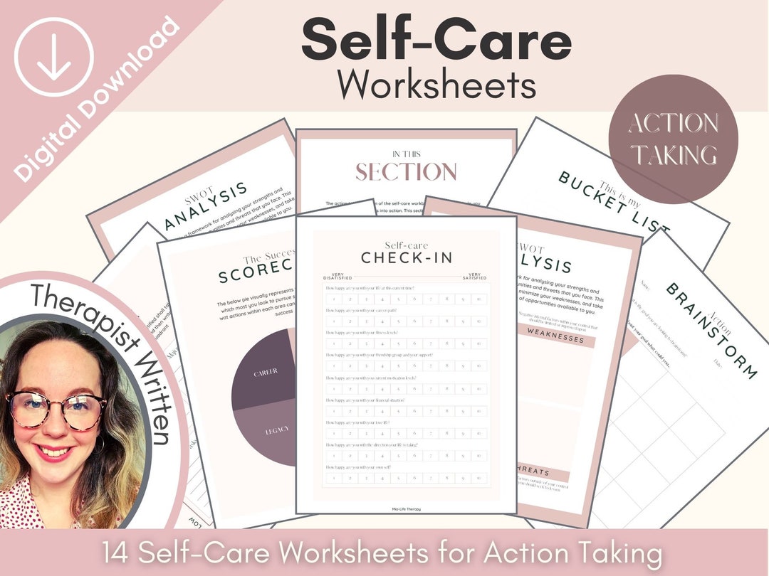 14 Self Care Worksheets for Taking Action, Therapy Worksheets, Goal ...