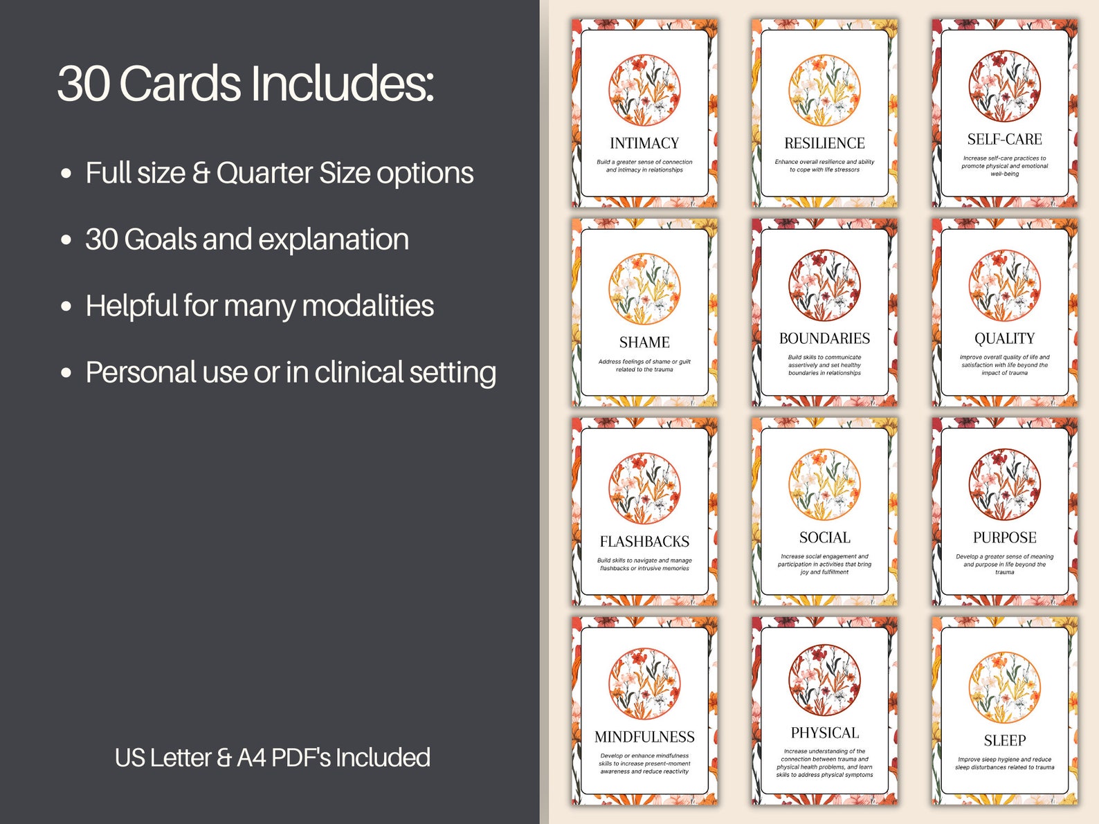 Trauma Goals for Therapy Flashcard Pack, Client Goal Setting Tools ...