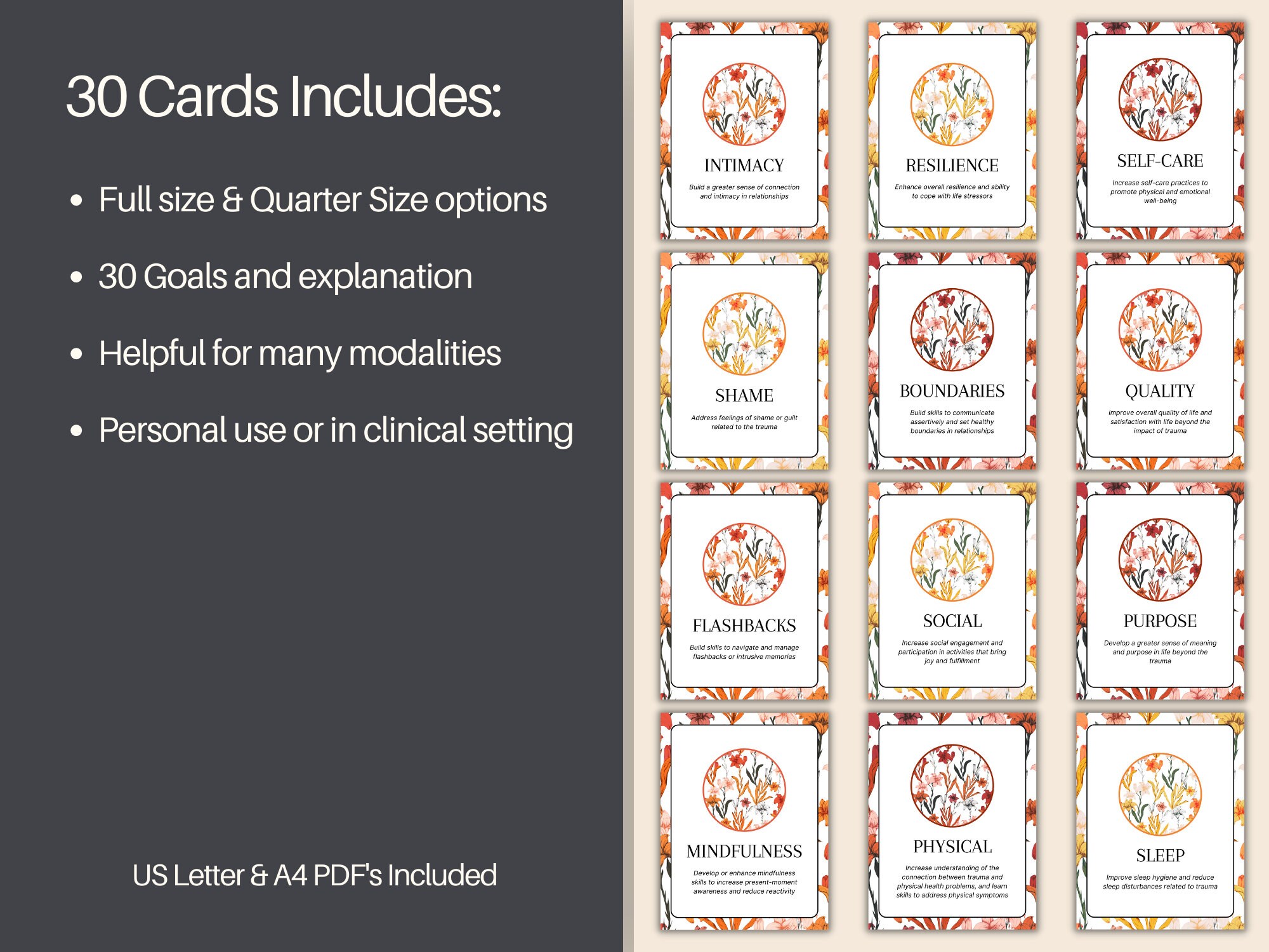 Trauma Goals for Therapy Flashcard Pack, Client Goal Setting Tools ...