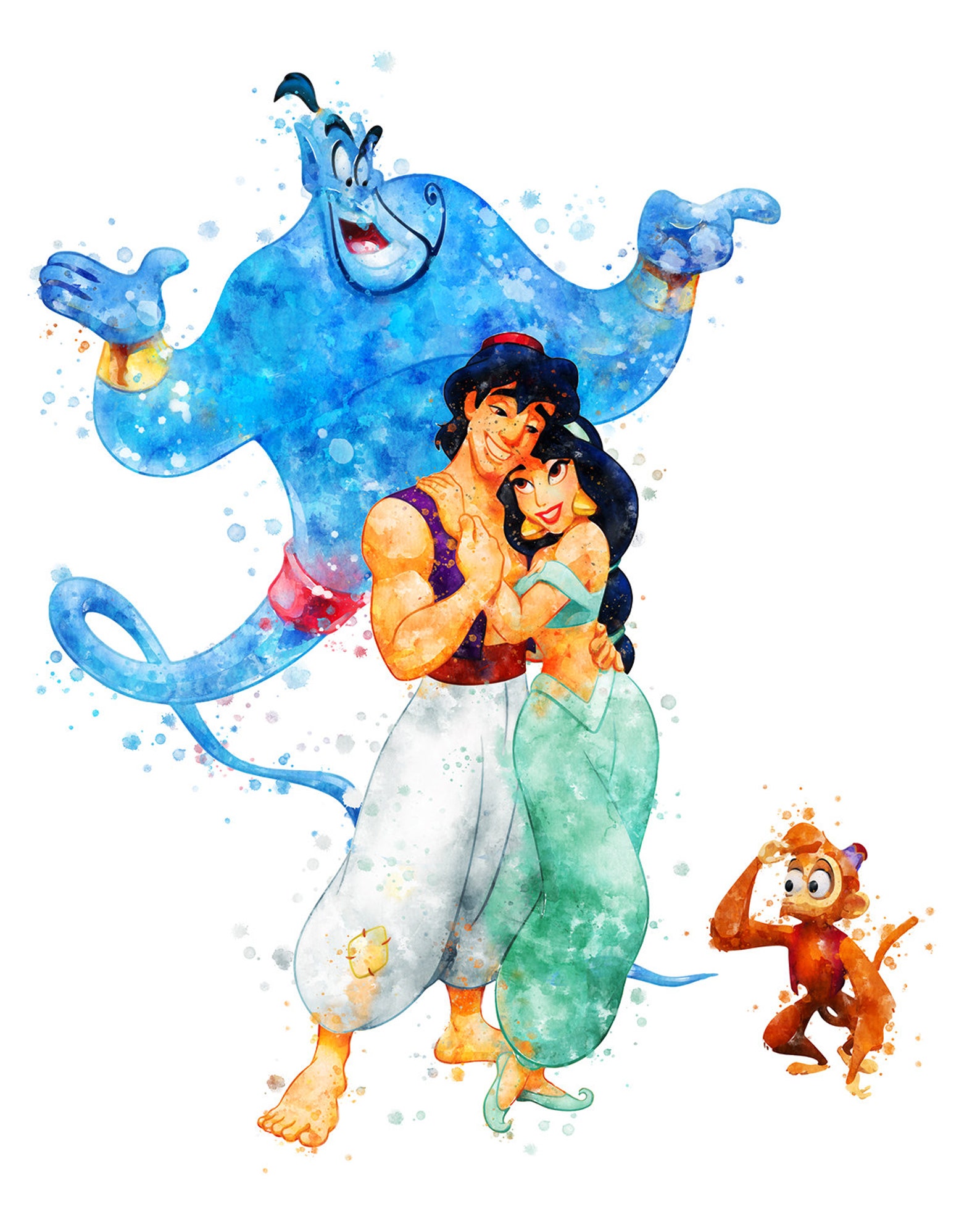 Jasmine Aladdin Genie Print Aladdin and Jasmine Watercolor Printable ...