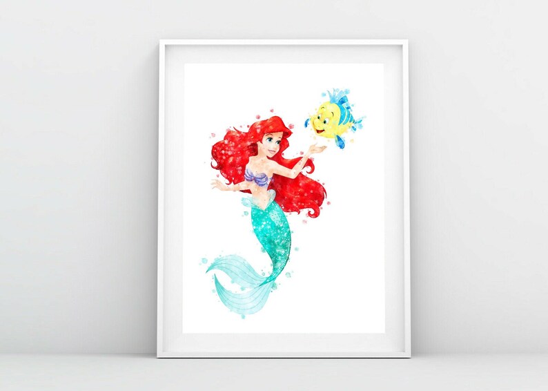 Little Mermaid Watercolor Art Print Princess Ariel Poster Little ...