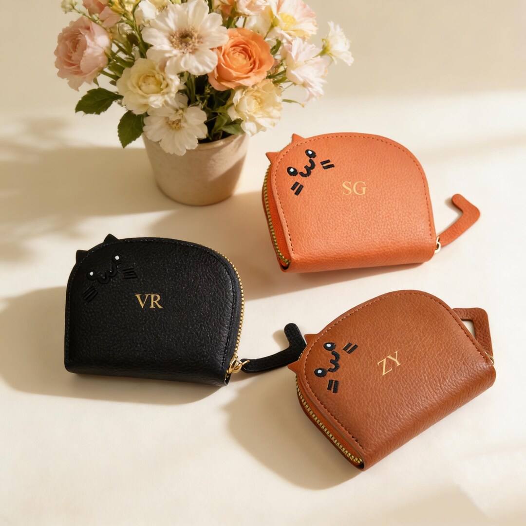 Personalized Cat Wallet | Customizable Slim Card Holder | Cute Cat ...