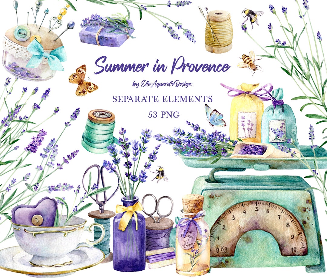 Lavender Watercolor Clipart, French Farmhouse, Provence Clip Art ...