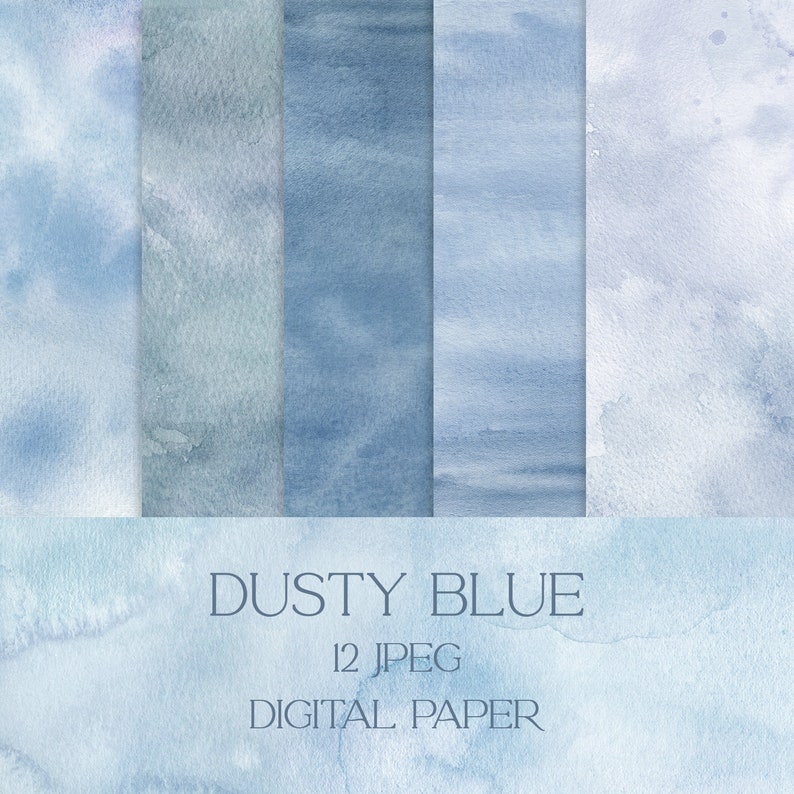 Dusty Blue Digital Paper, Blue Watercolor Textures, Dusty Blue ...