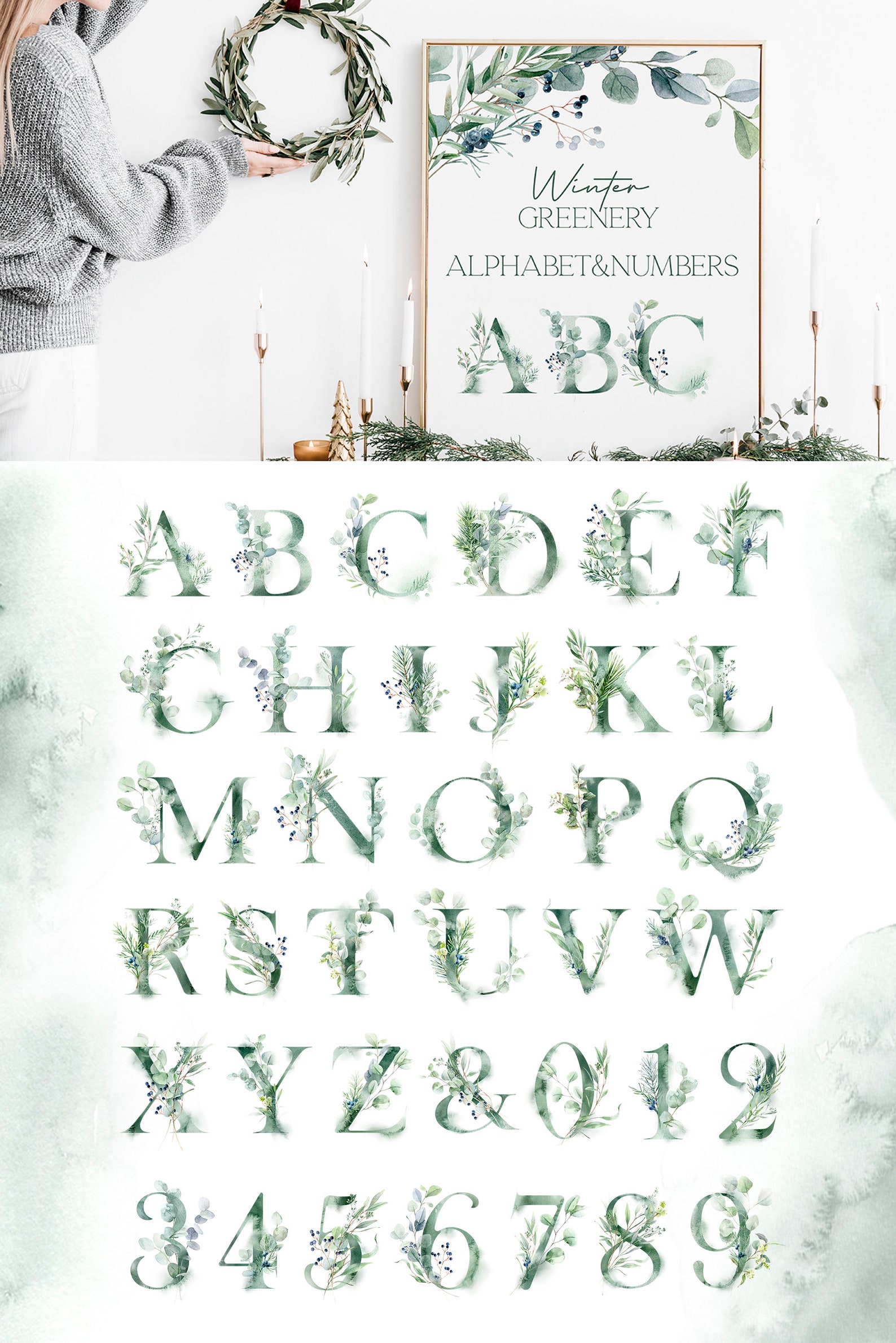 Watercolor Greenery Alphabet and Numbers Botanical Alphabet - Etsy