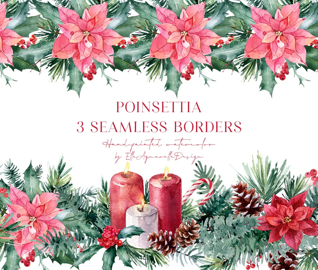 Watercolor Christmas Border Clipart, Poinsettia Border, Poinsettia ... Watercolor Christmas Border Clipart, Poinsettia Border, Poinsettia ...