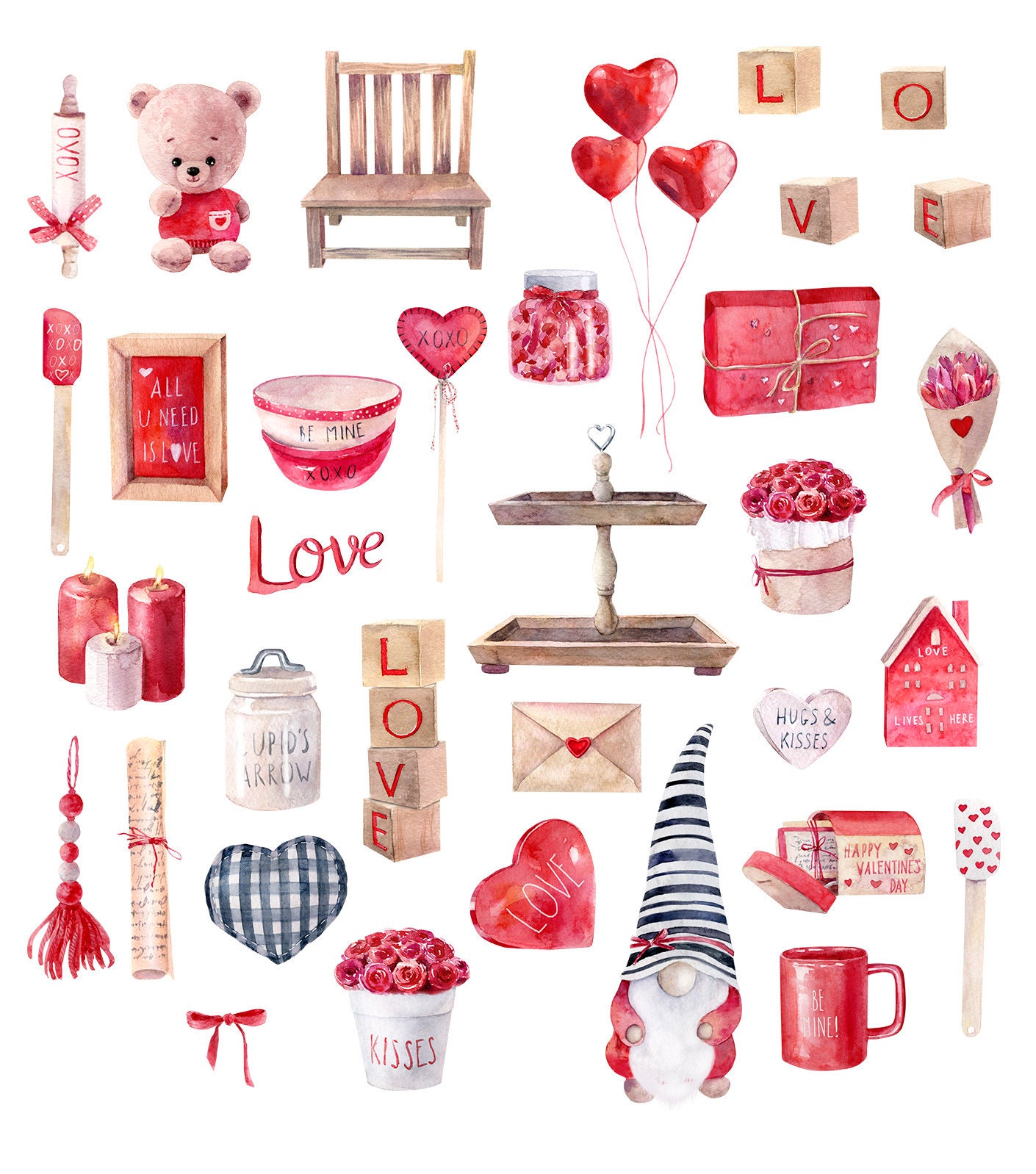 Valentine Day Watercolor Clipart Valentines Png Teddy Bear - Etsy