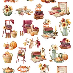 Watercolor Fall Clipart Bundle, Cozy Autumn Clipart, Autumn Watercolor ...