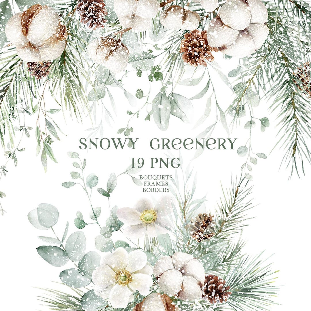 Watercolor Winter Greenery Clipart, Pine Frames, Winter Graphics ...