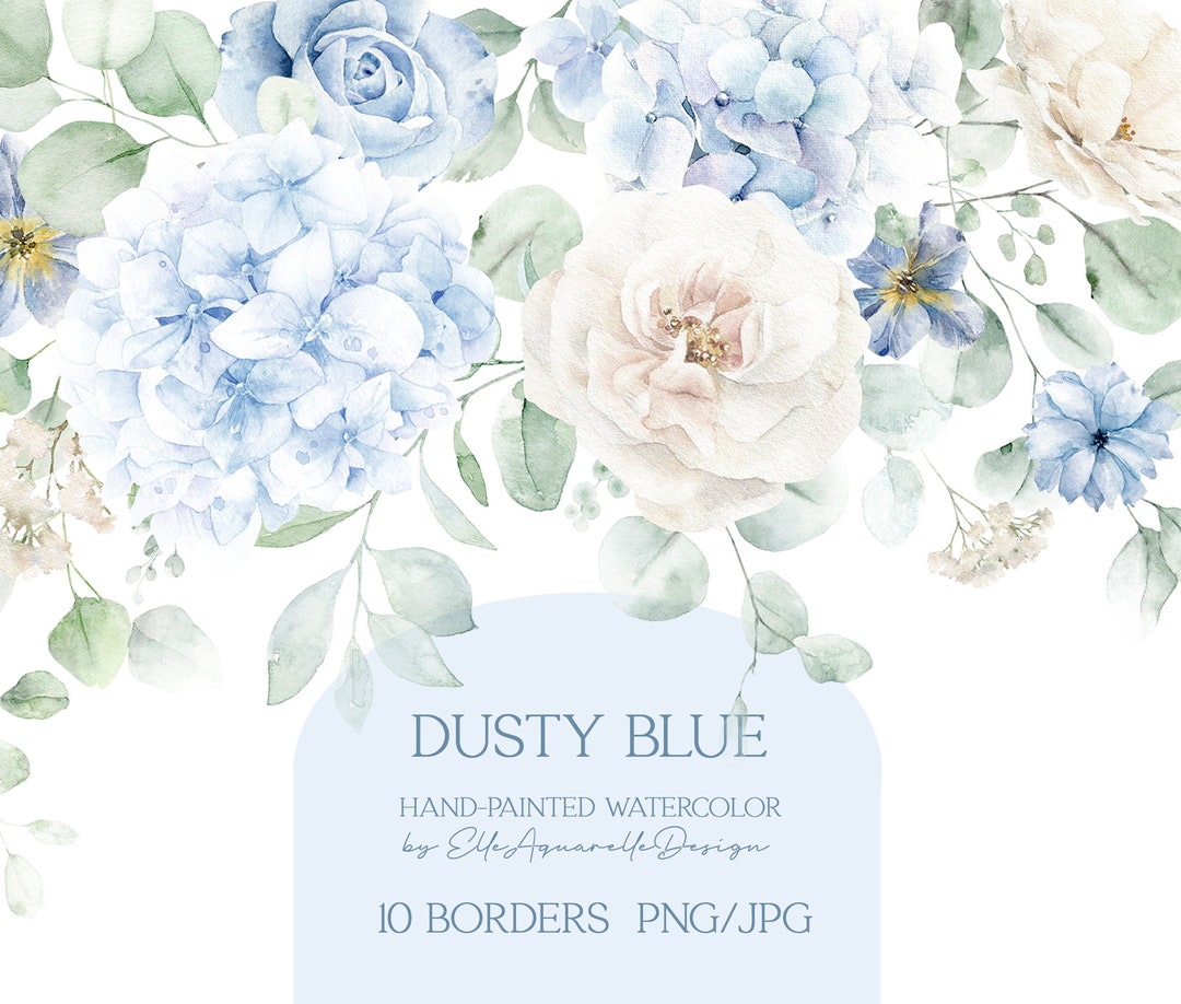 Dusty Blue Flowers Watercolor Clipart, Dusty Blue Floral Clipart ...