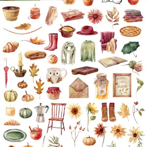 Watercolor Fall Clipart Bundle, Cozy Autumn Clipart, Autumn Watercolor ...