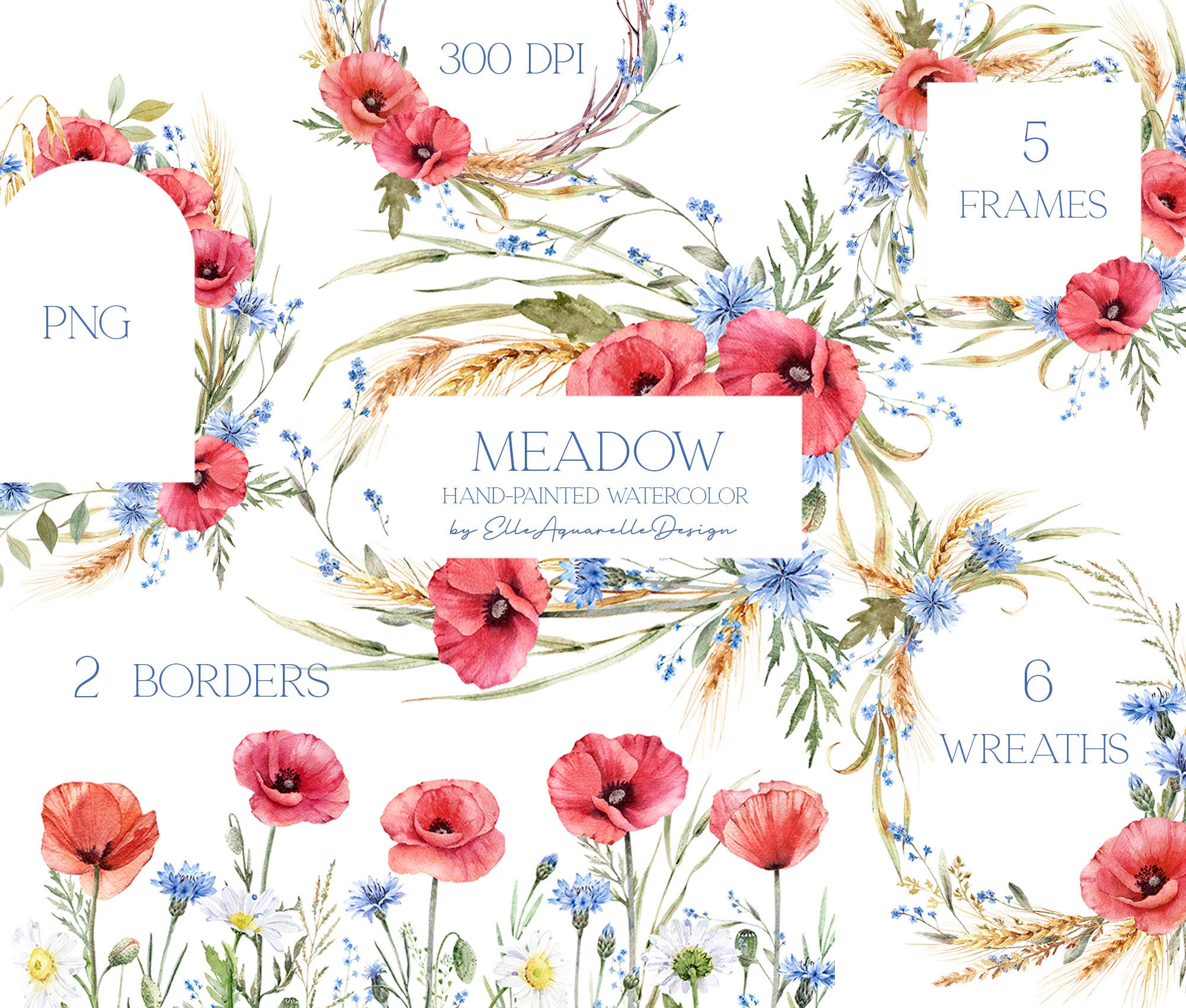 Watercolor Flowers Clipart Red Floral Border Poppies Frame - Etsy