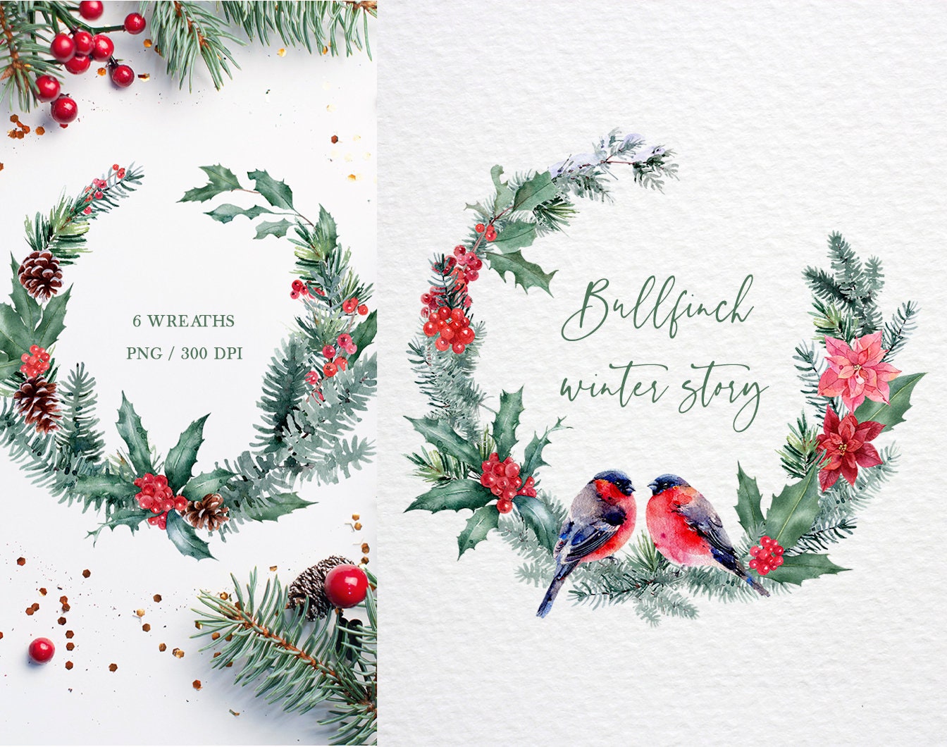 Watercolor Christmas Clipart Cute Winter Birds Clipart - Etsy