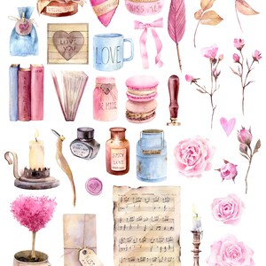 Watercolor Valentine Clipart, Valentines Png, Vintage Watercolor Clip ...