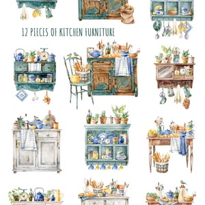 Watercolor Kitchen Clipart Bundle, Country Kitchen Clipart, Accessories ...