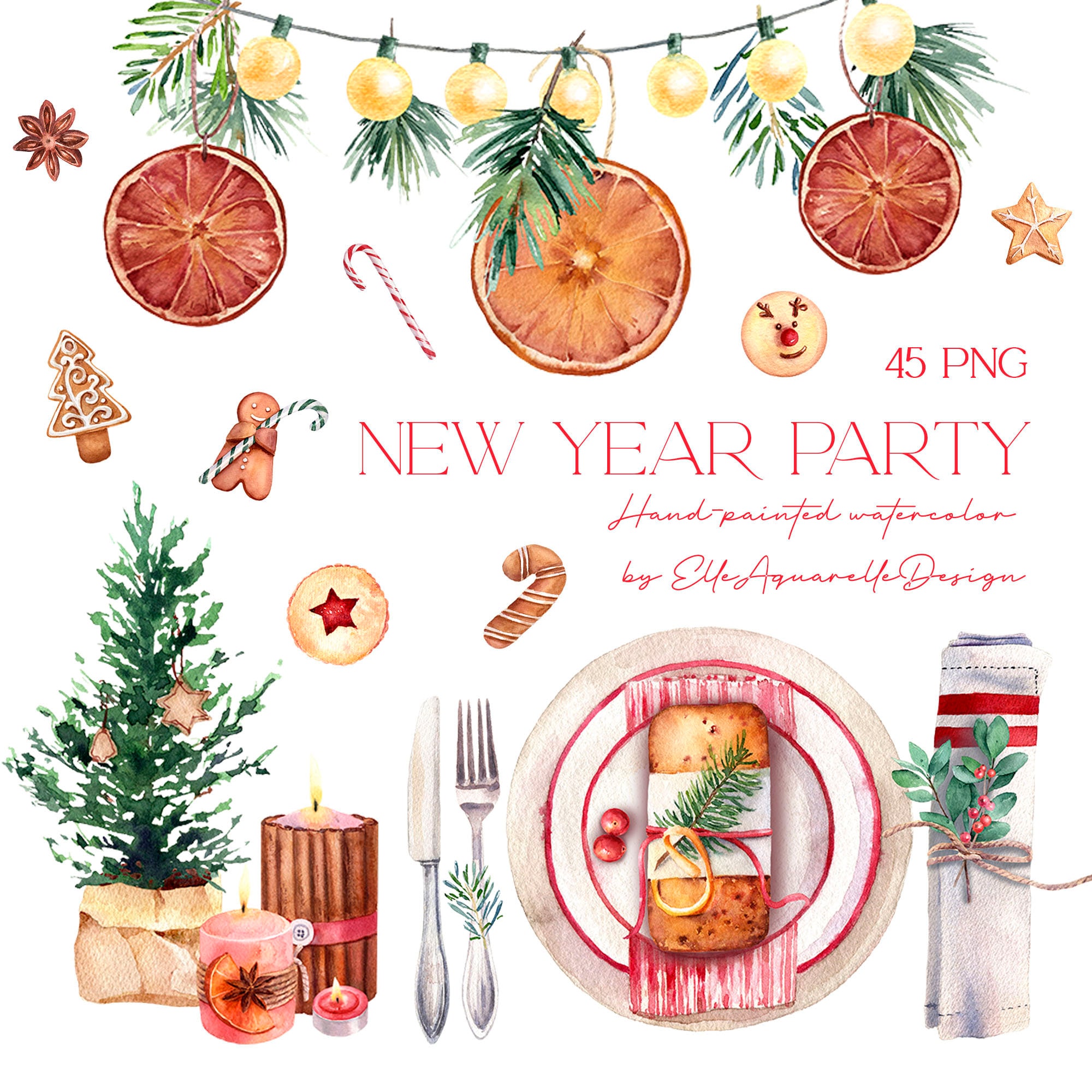 Watercolor New Year Clipart Watercolor Christmas Clip Art - Etsy