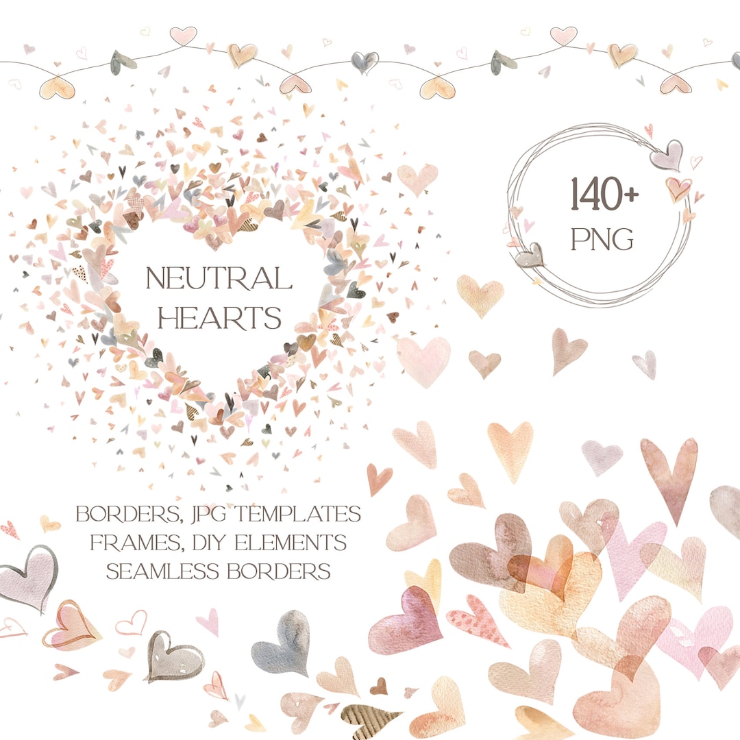Neutral Watercolor Heart Clipart, Hand Painted Valentine Clip Art ...