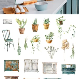 Watercolor Kitchen Clipart Bundle, Country Kitchen Clipart, Accessories ...