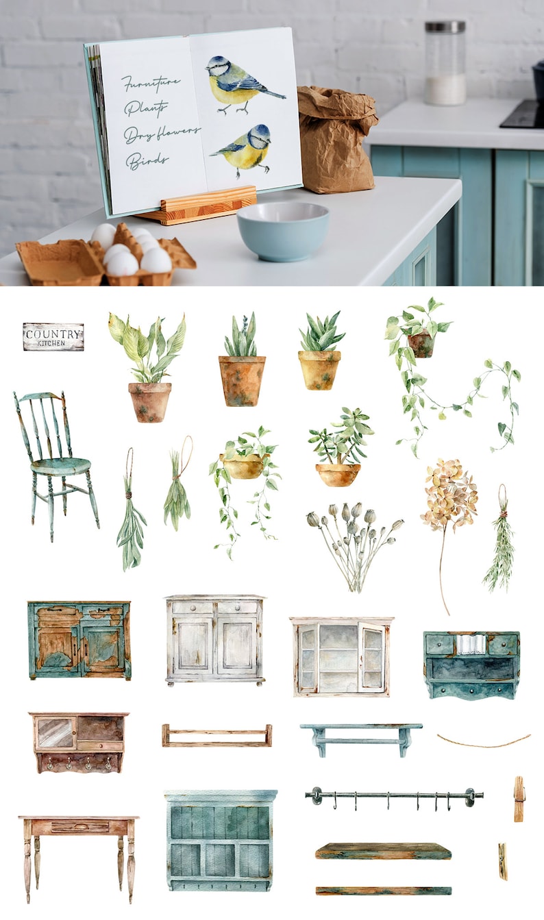 Watercolor Kitchen Clipart Bundle Country Kitchen Clipart - Etsy